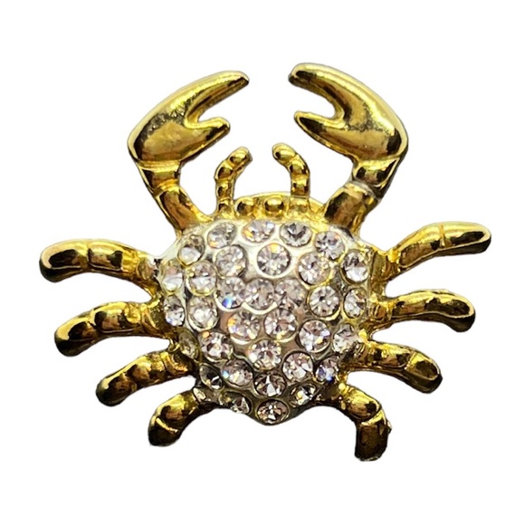 Jewelry | Rhinestone Crab Lapel Pin Tack Brooch Gold Tone Crystal Beach ...